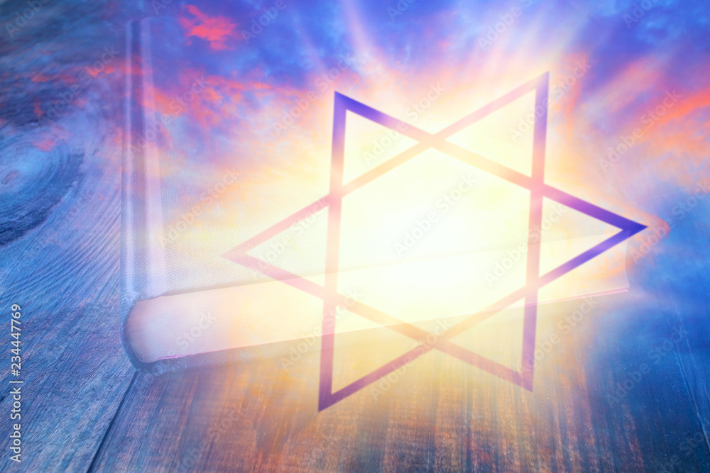 Torah book . Judaism church traditional symbols . Light from sky ...