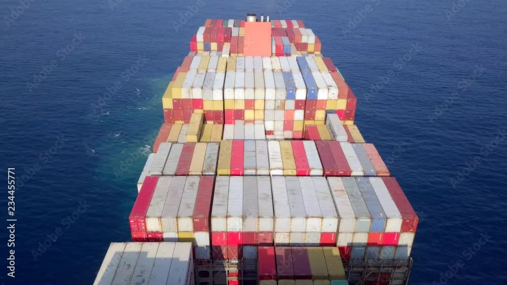 Container ship at sea - Aerial footage of a ULCV (Ultra large container ...