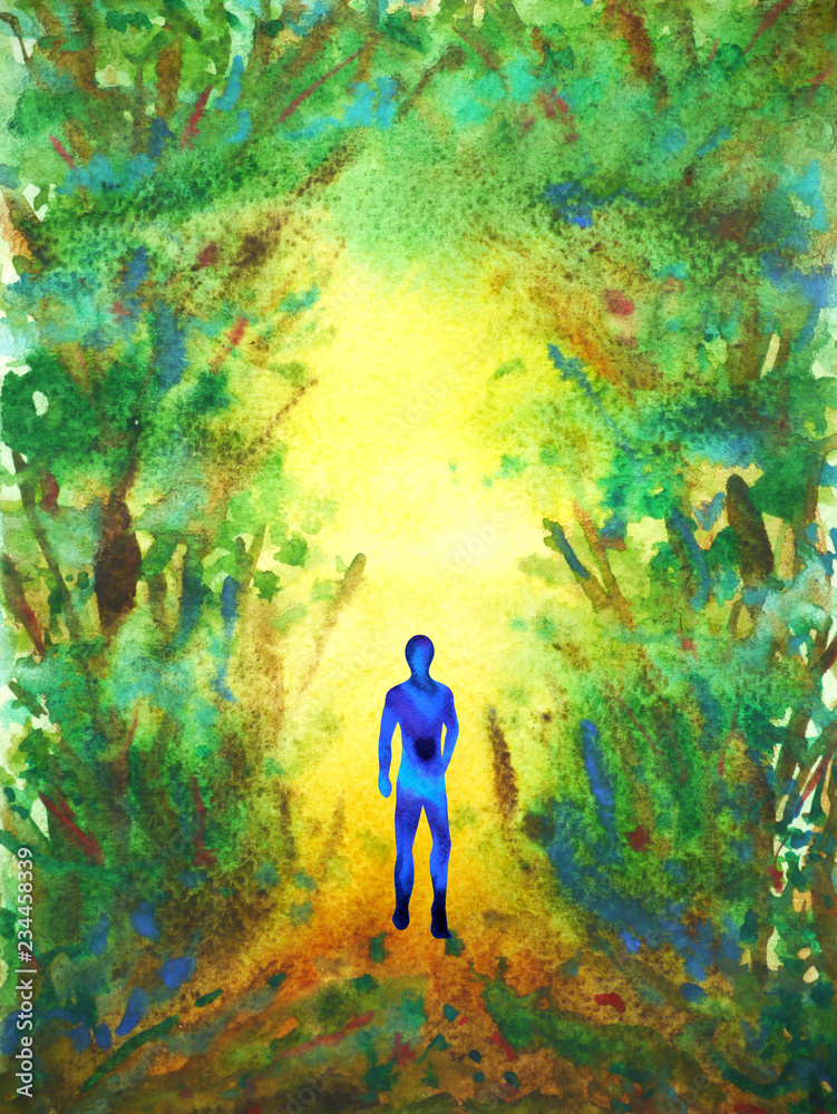 human walking forest way abstract watercolor painting illustration hand ...