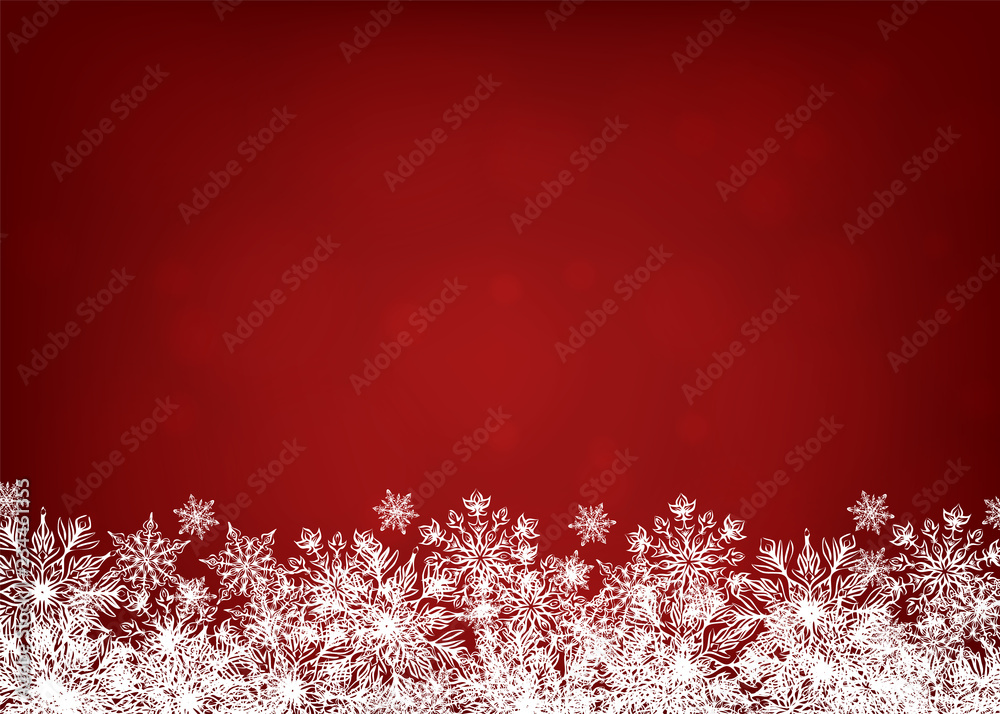 Christmas red background with snowflakes border Stock Vector | Adobe Stock