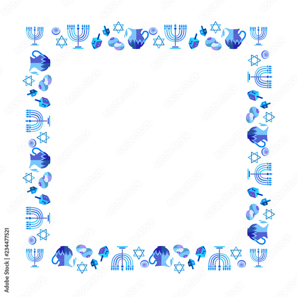 Jewish holiday Hanukkah Frame card traditional Chanukah symbols ...