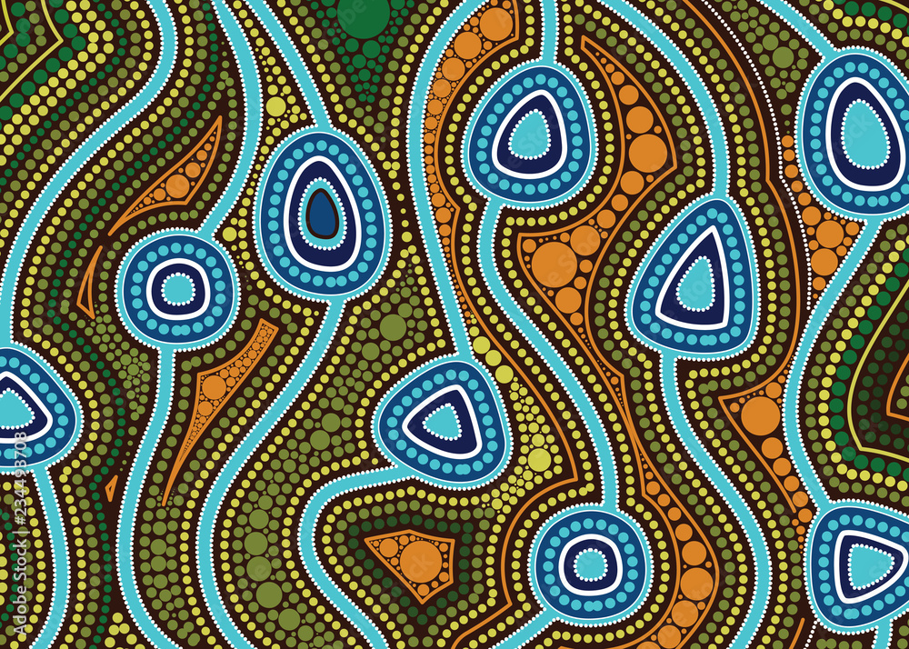 River, Aboriginal art vector painting with river, Landscape ...