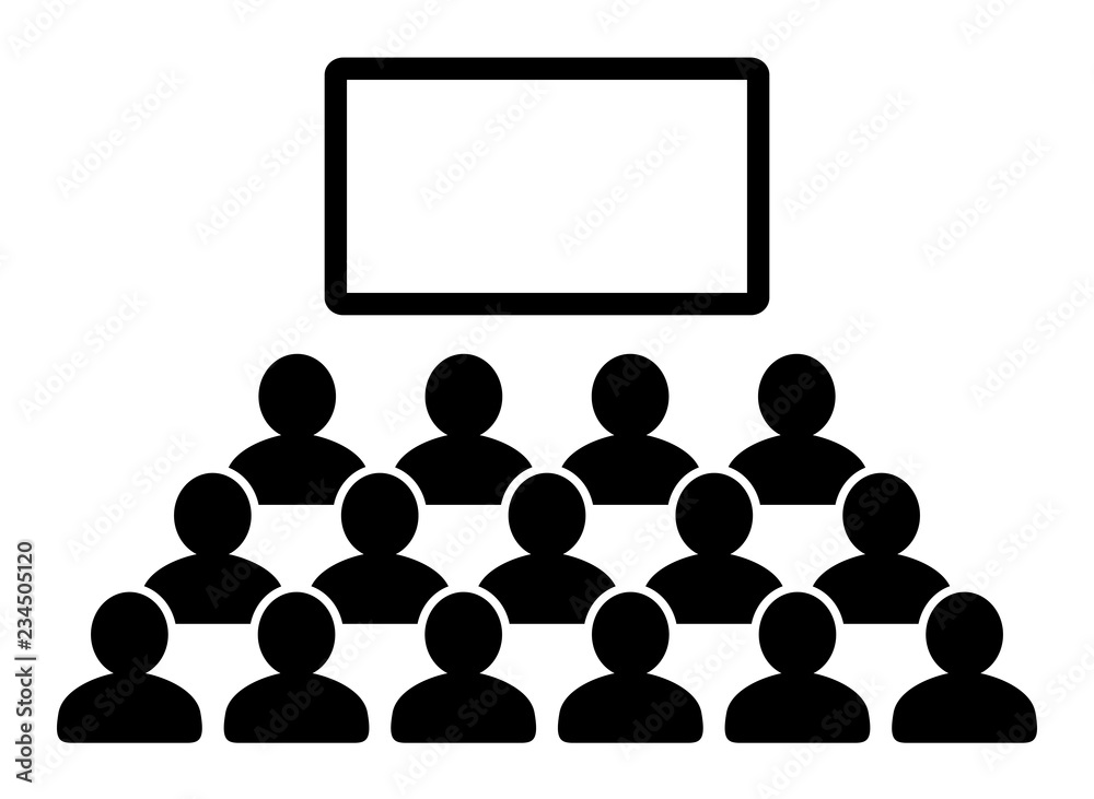 Auditorium with crowd of people and blank blackboard / black vector ...