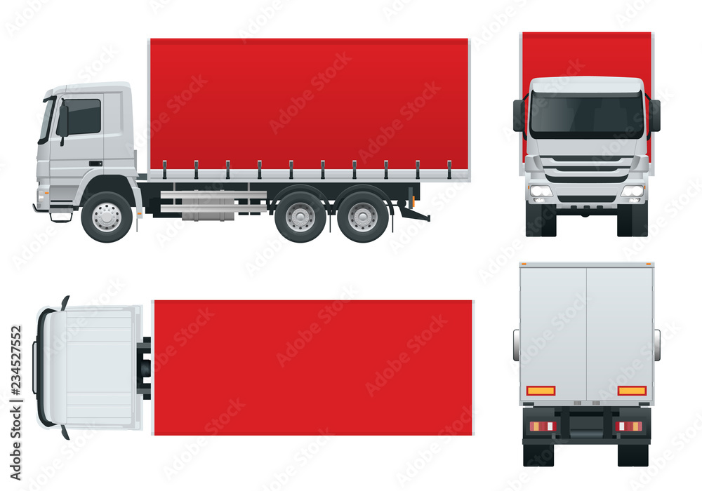Truck delivery, lorry mock-up isolated template on white background ...