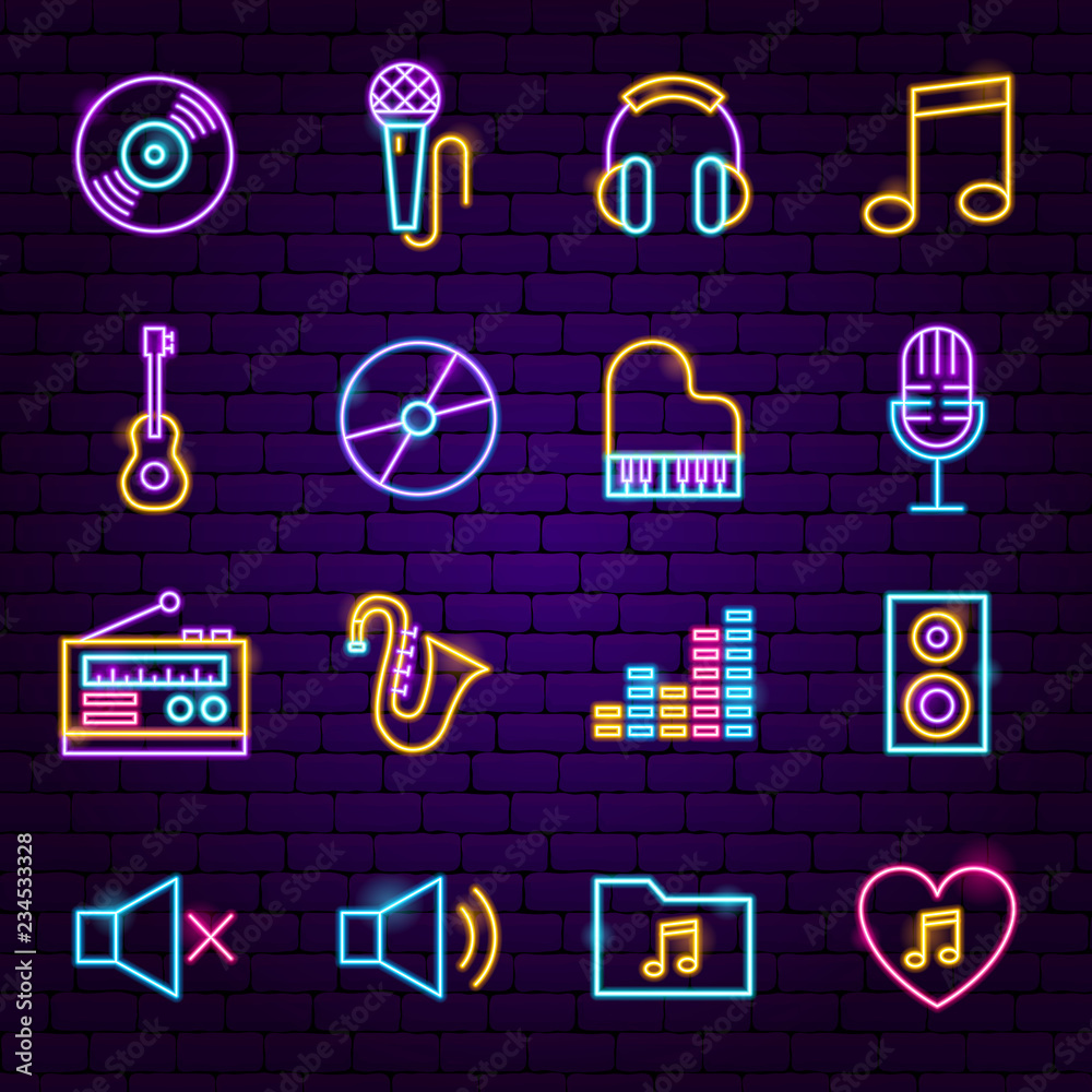 Music Neon Icons vector de Stock | Adobe Stock