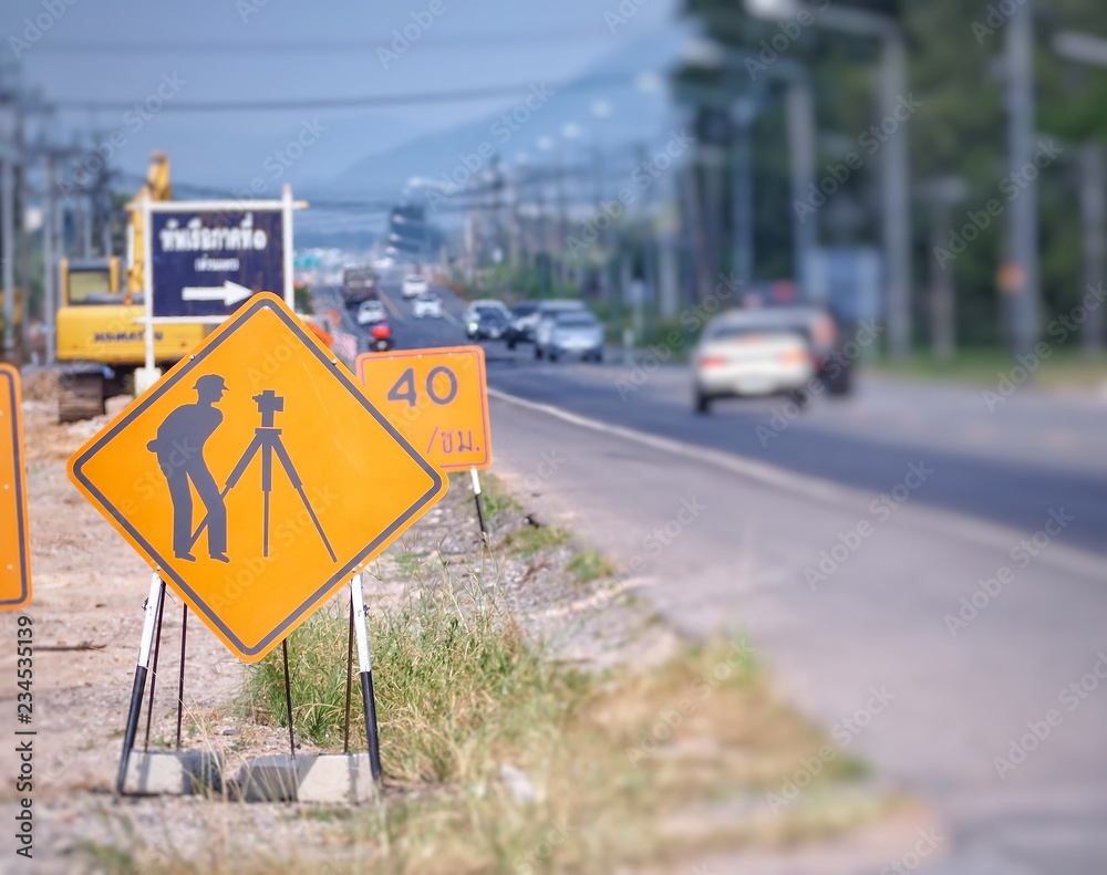 Symbol panel "Survey", Traffic warning sign for road warnings show that ...