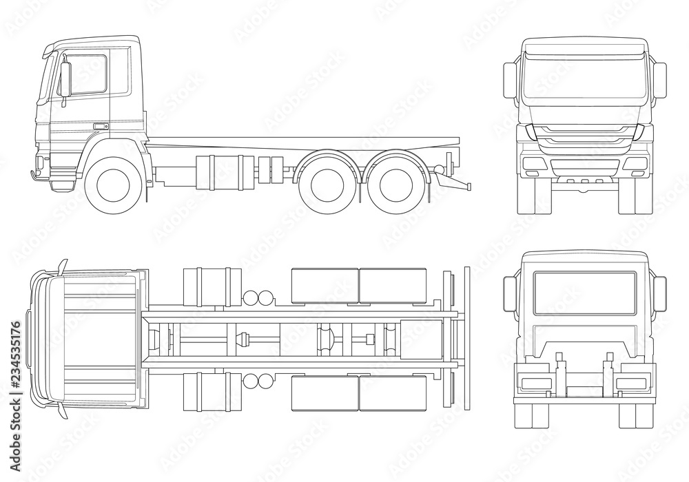 Truck tractor or semi-trailer truck in outline Combination of a tractor ...