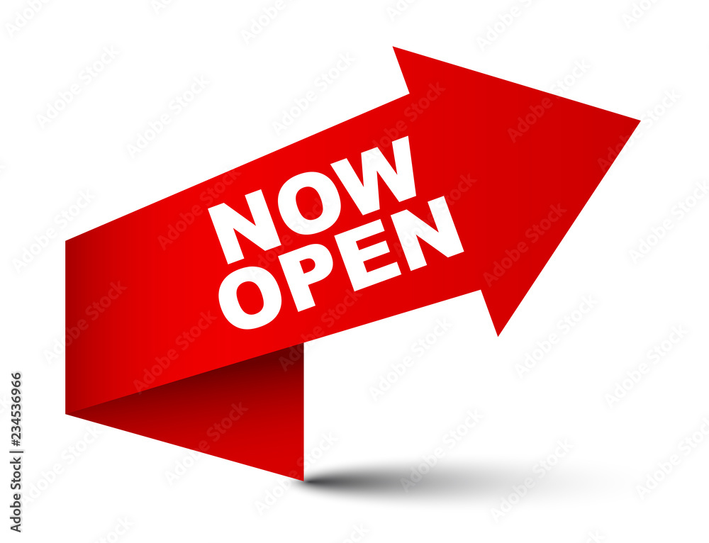 red vector banner now open Stock Vector | Adobe Stock