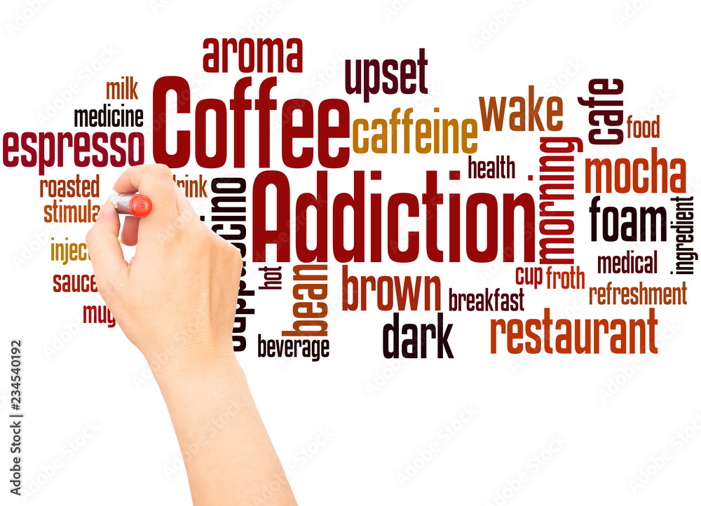 Coffee addiction word cloud hand writing concept Stock Illustration ...