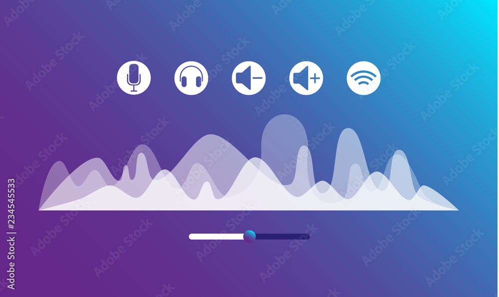 Voice assistant, microphone and sound wave talk. Equalizer of sound ...