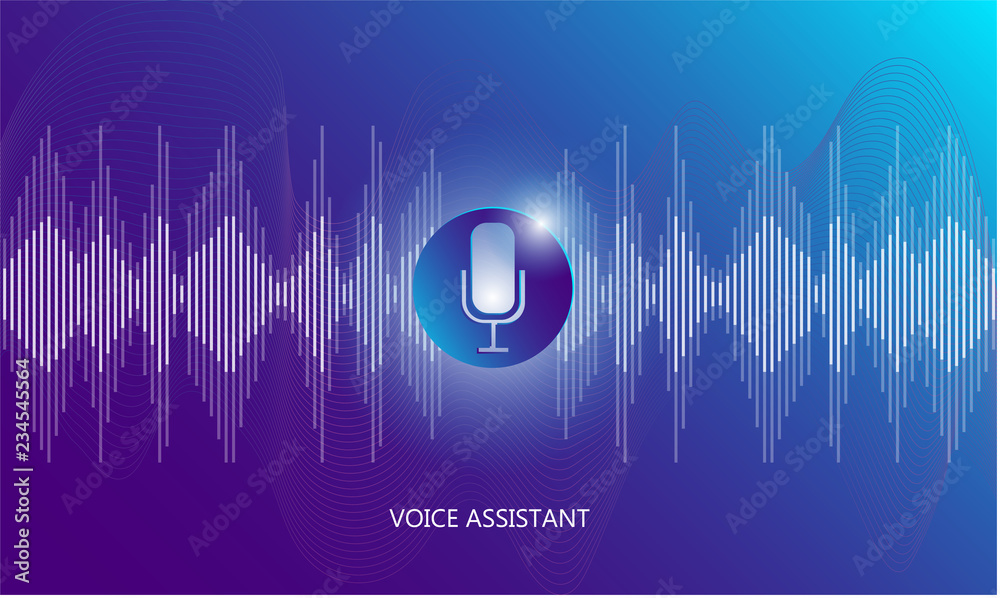 Voice assistant, sound wave propagation illustration. Technology and ...