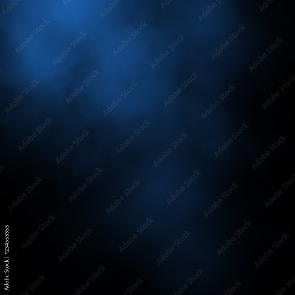 Blue fog and mist effect on black stage studio showcase room background ...
