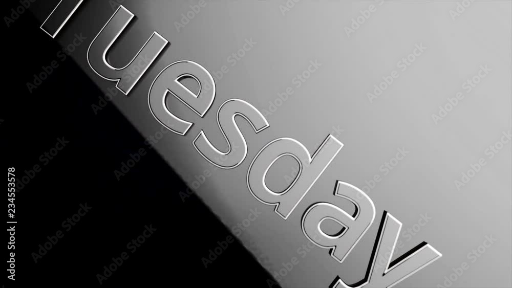 Vidéo Stock Tuesday word Animation, shadows on a black and grey ...