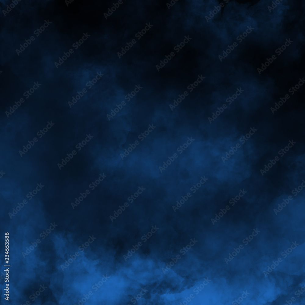 Blue fog and mist effect on black stage studio showcase room background ...