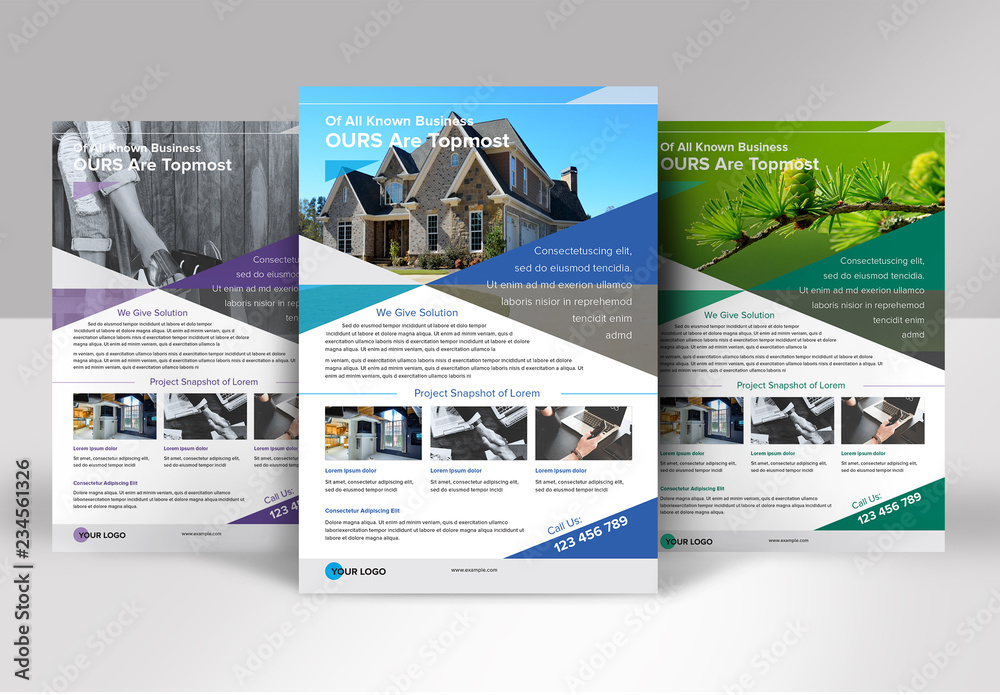Business Flyer Layout with Diagonal Triangle Elements Stock Template ...
