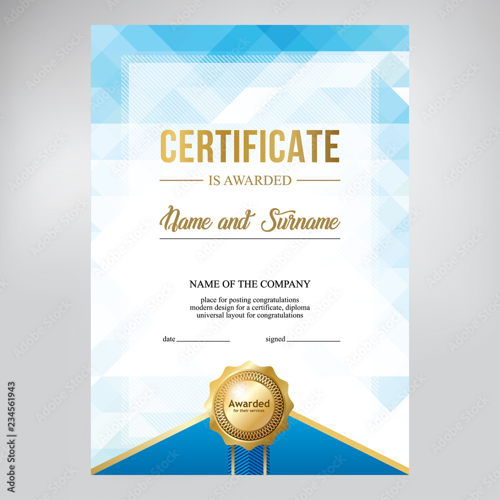 Certificate design, creative geometric blue background, template for ...