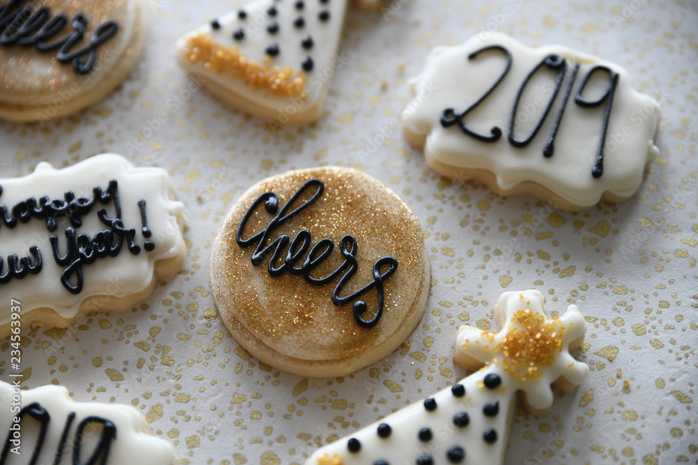 New Years themed cookies Stock Photo | Adobe Stock