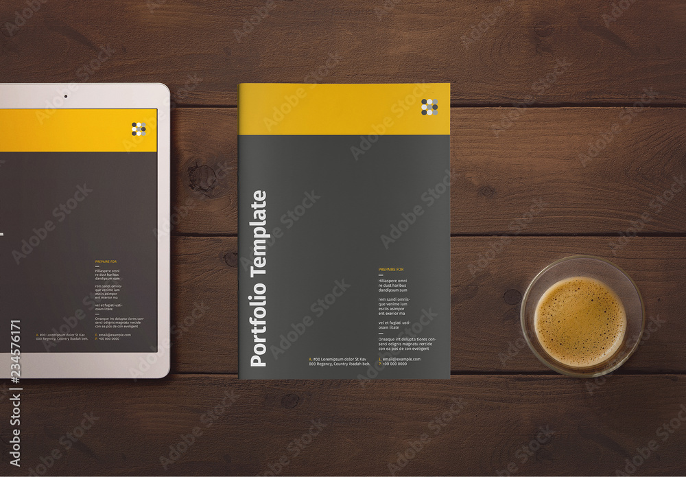 Company Portfolio Layout with Yellow Accents Stock Template | Adobe Stock