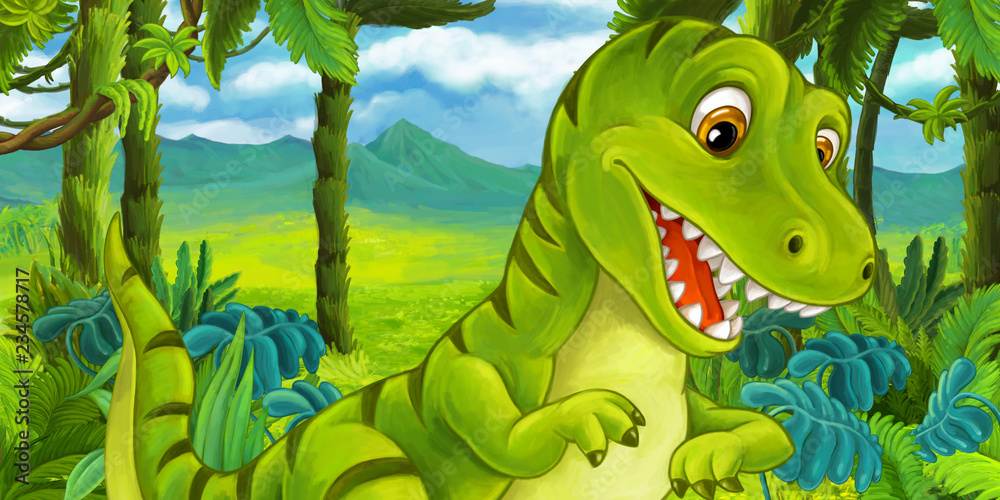 cartoon happy and funny dinosaur - tyrannosaurus - illustration for ...