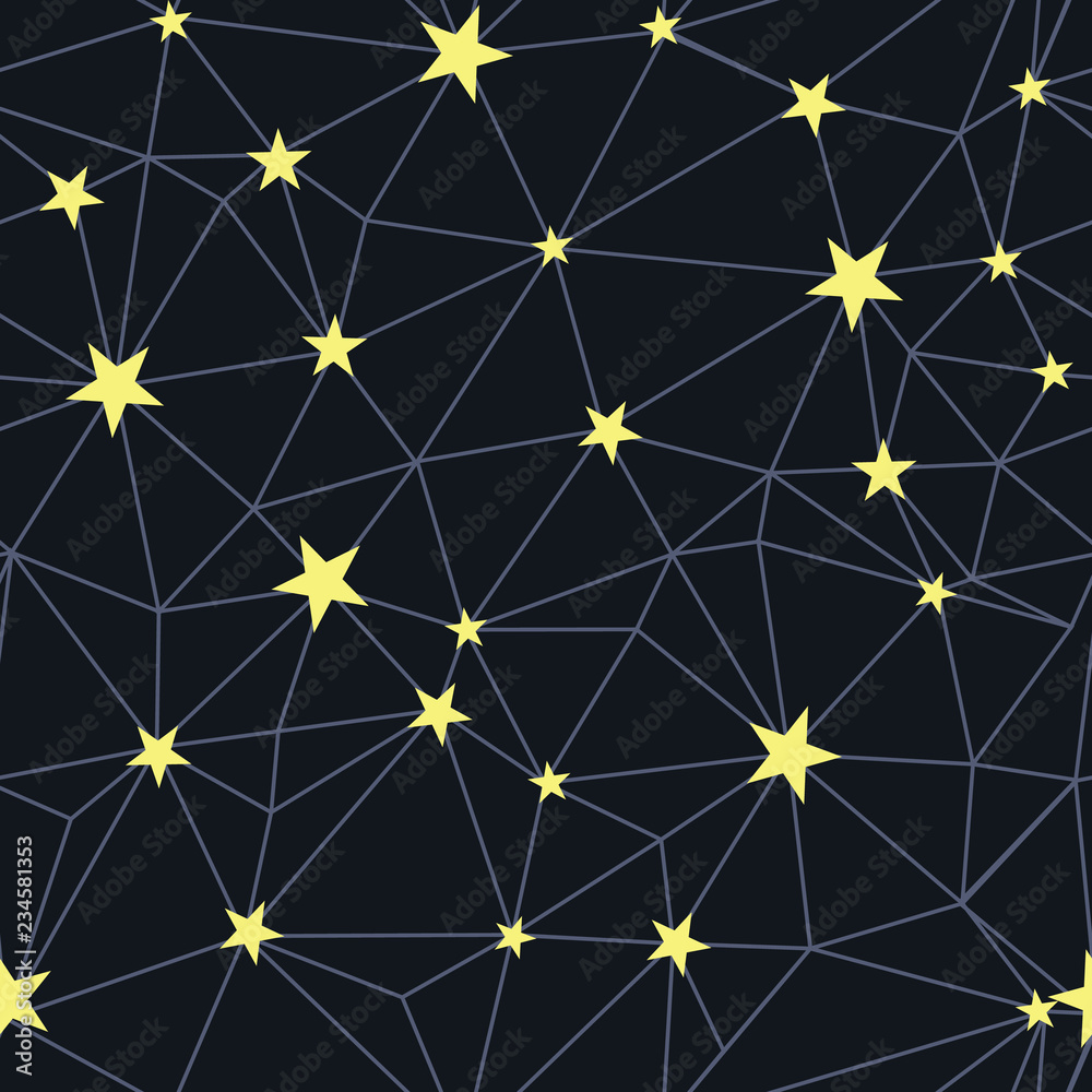 Black yellow stars network seamless pattern. Great for space inspired ...