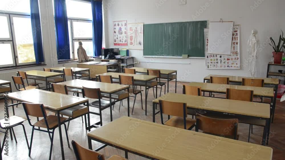 Empty classroom in a classic school. Lecture room. Class with ...