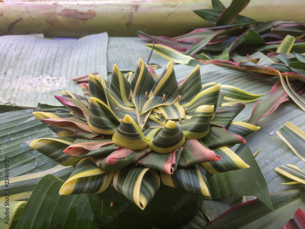 Krathong fabrication of natural materials for Loy Kratong Festival in ...