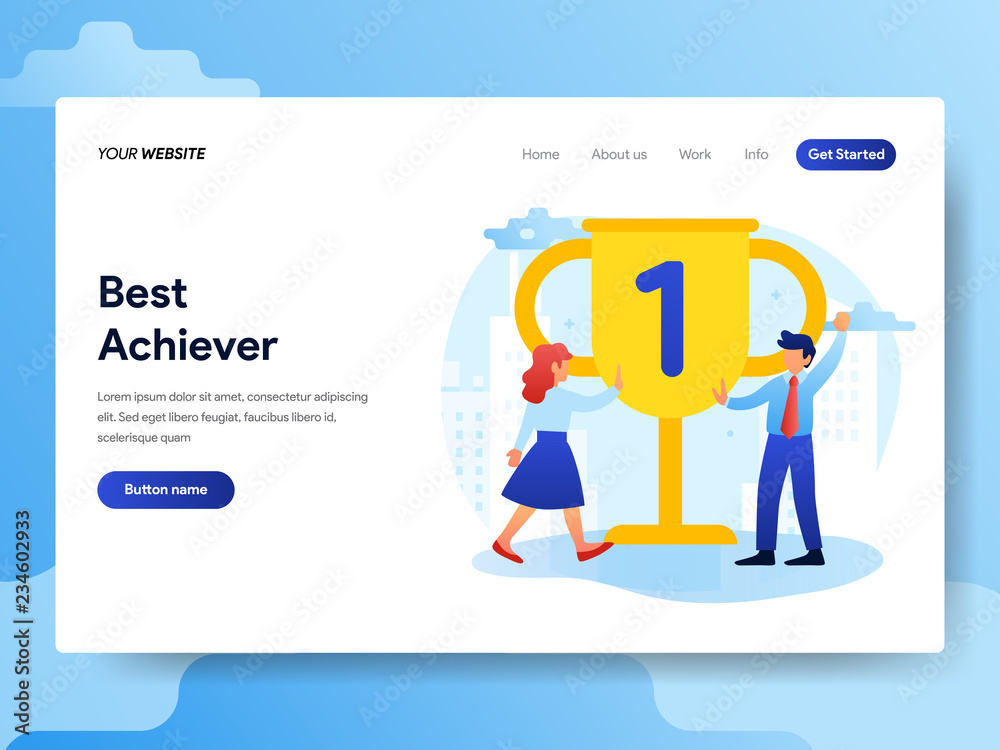Landing page template of Office Best Achiever Concept. Modern flat ...