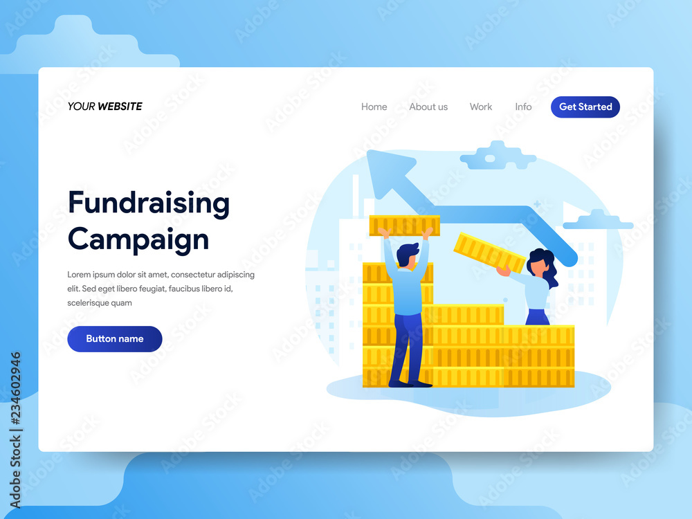 Landing page template of Fundraising Campaign Concept. Modern flat ...