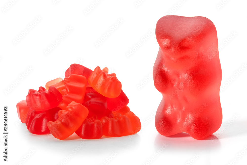 Red fruit gummy candy in the form of a grizzly bear. Jelly Bean Stock ...