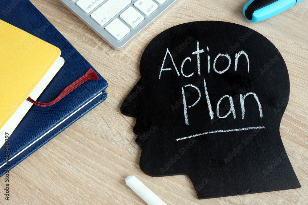 Action plan written on head silhouette. Stock Photo | Adobe Stock