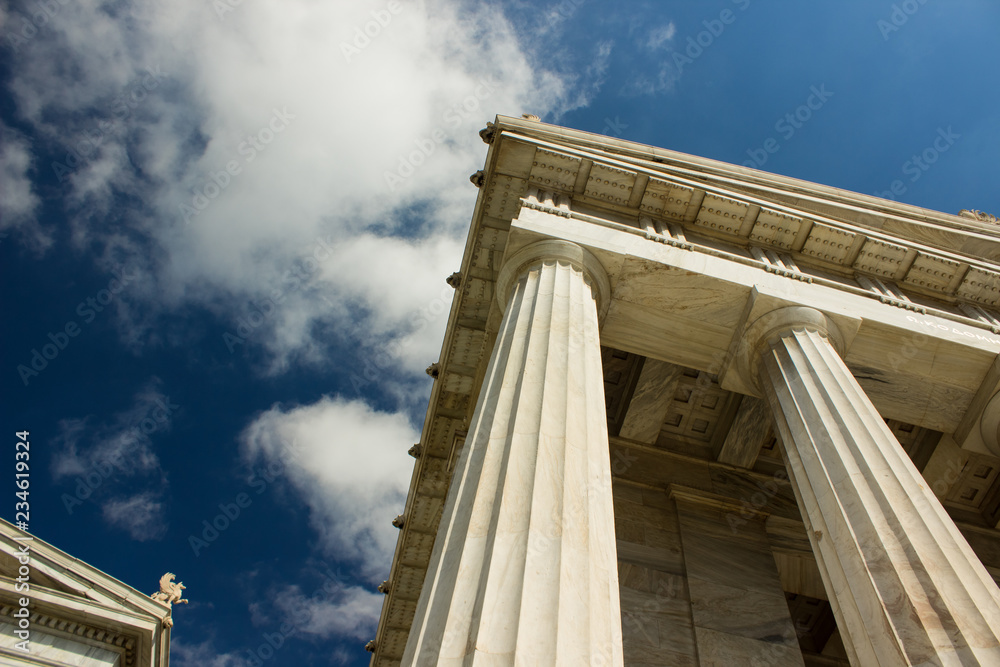 Roman architecture marble palace facade with columns foreshortening ...