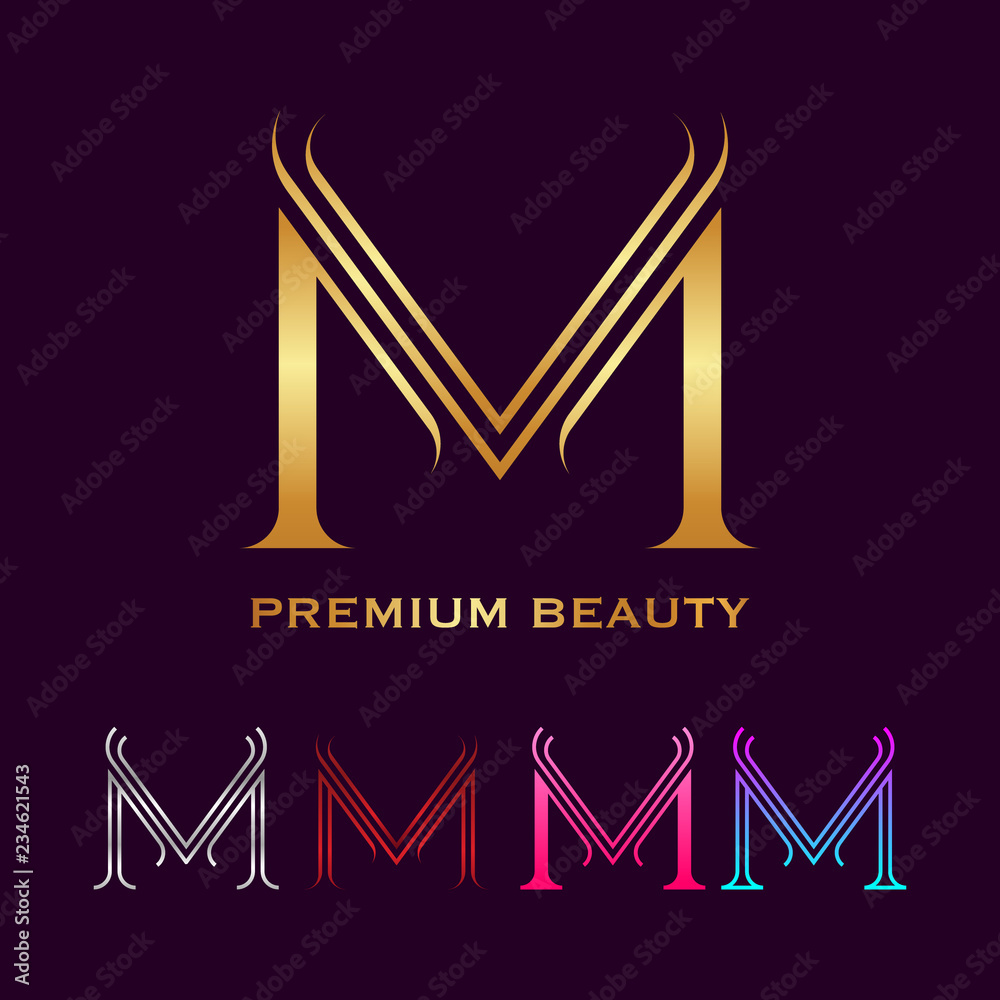 Vetor de Premium letter M Monogram Luxury logo with line curve, Beauty ...