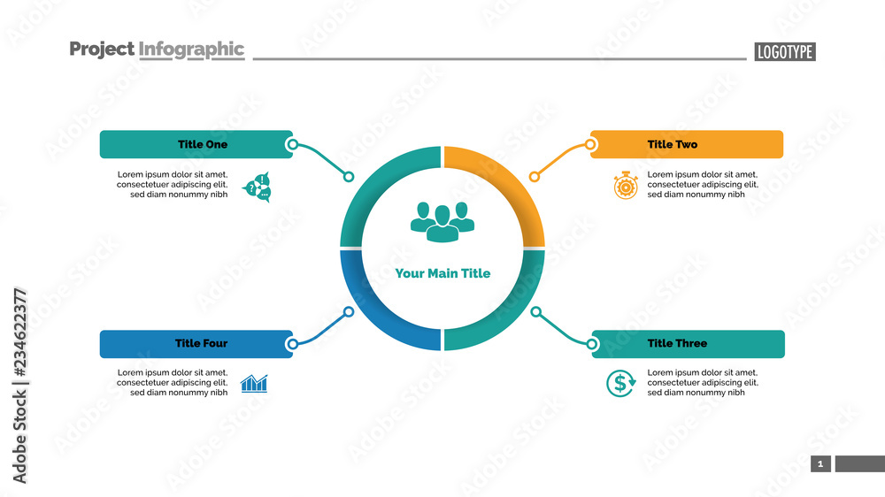 Circle process diagram with four segments. Step chart, timeline ...