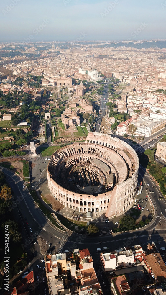 Aerial drone view of iconic ancient Arena of Colosseum, also known as ...