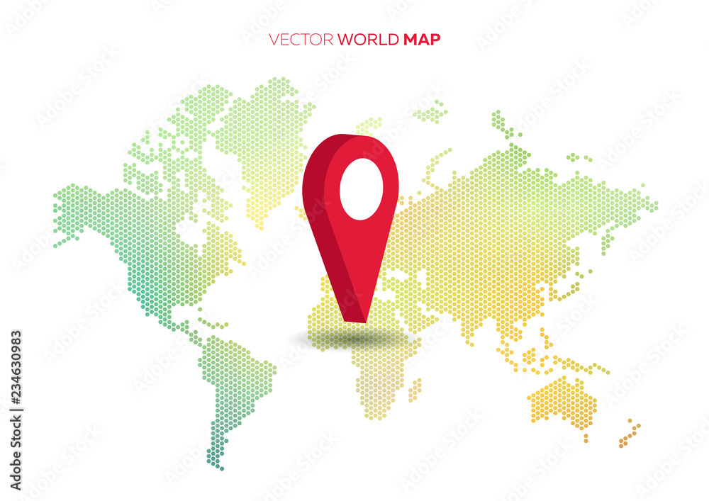 Vector world map with big red pointer Stock Vector | Adobe Stock