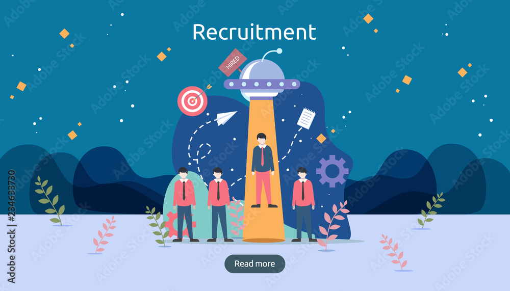 online recruitment or Job hiring concept with tiny people character ...