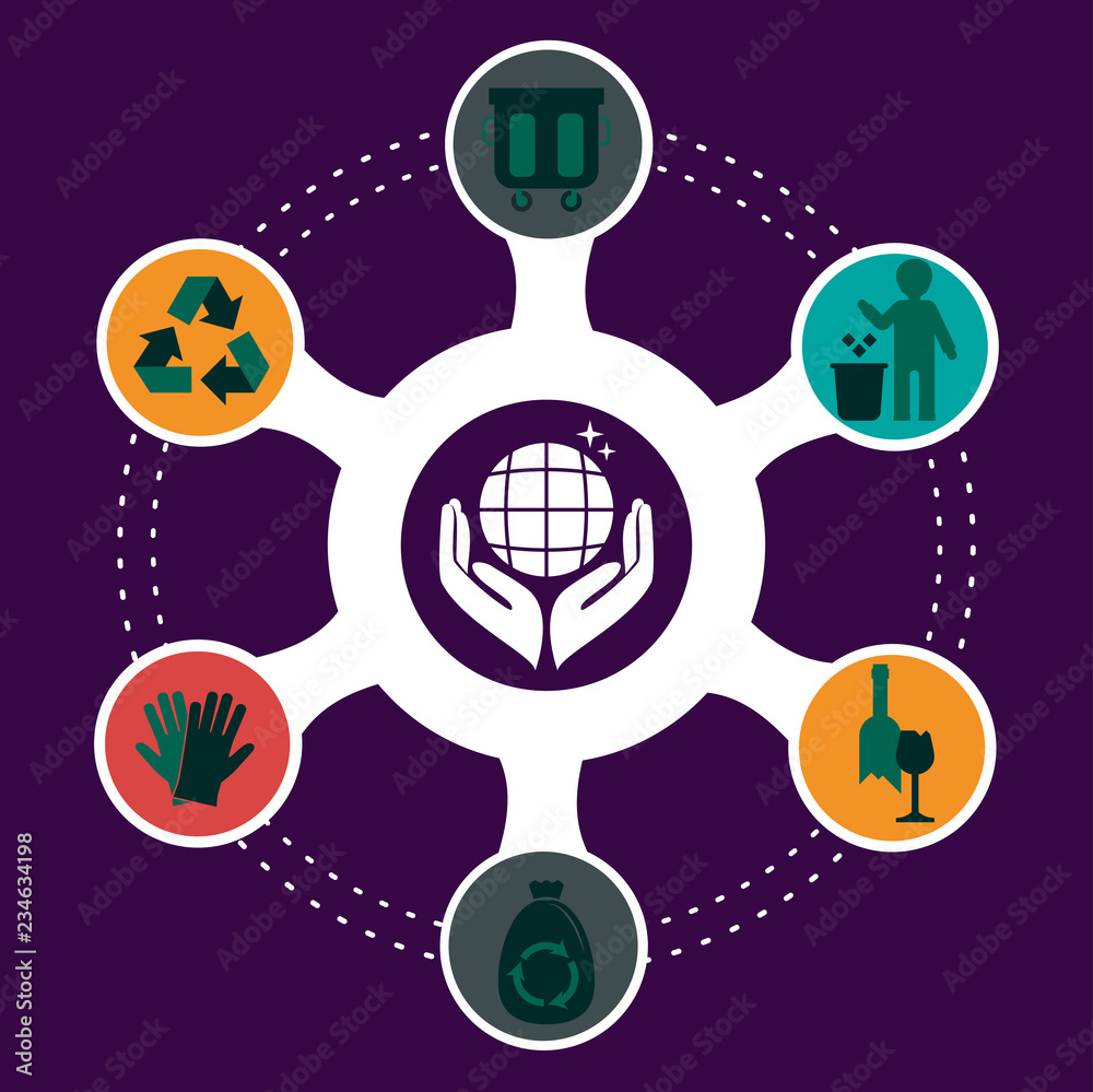 Vector illustration in modern flat linear style - recycle trash bins ...