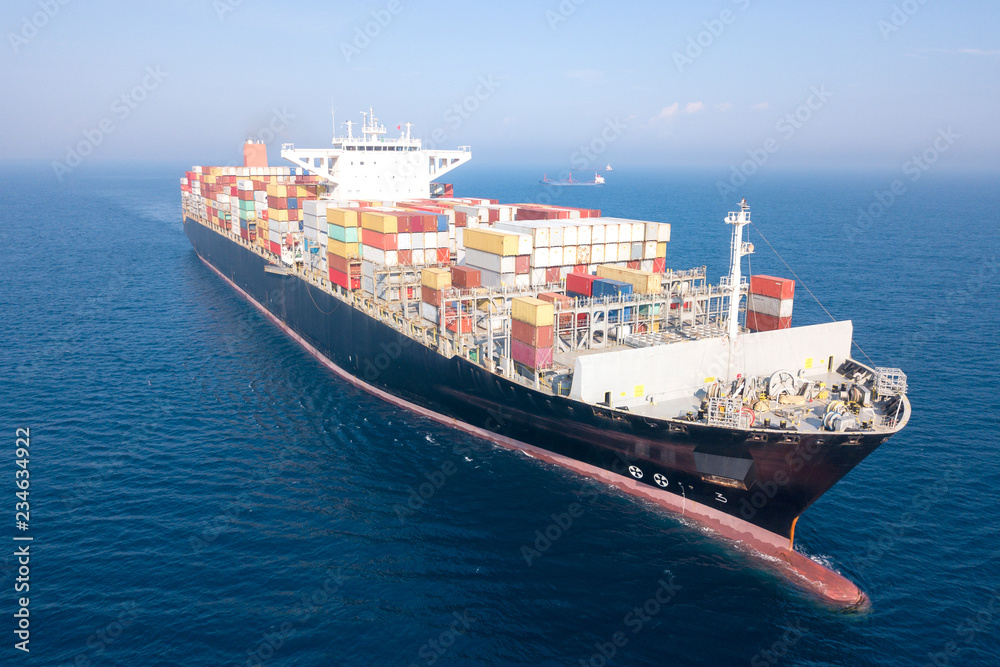 Container ship at sea - Aerial footage of a ULCV (Ultra large container ...