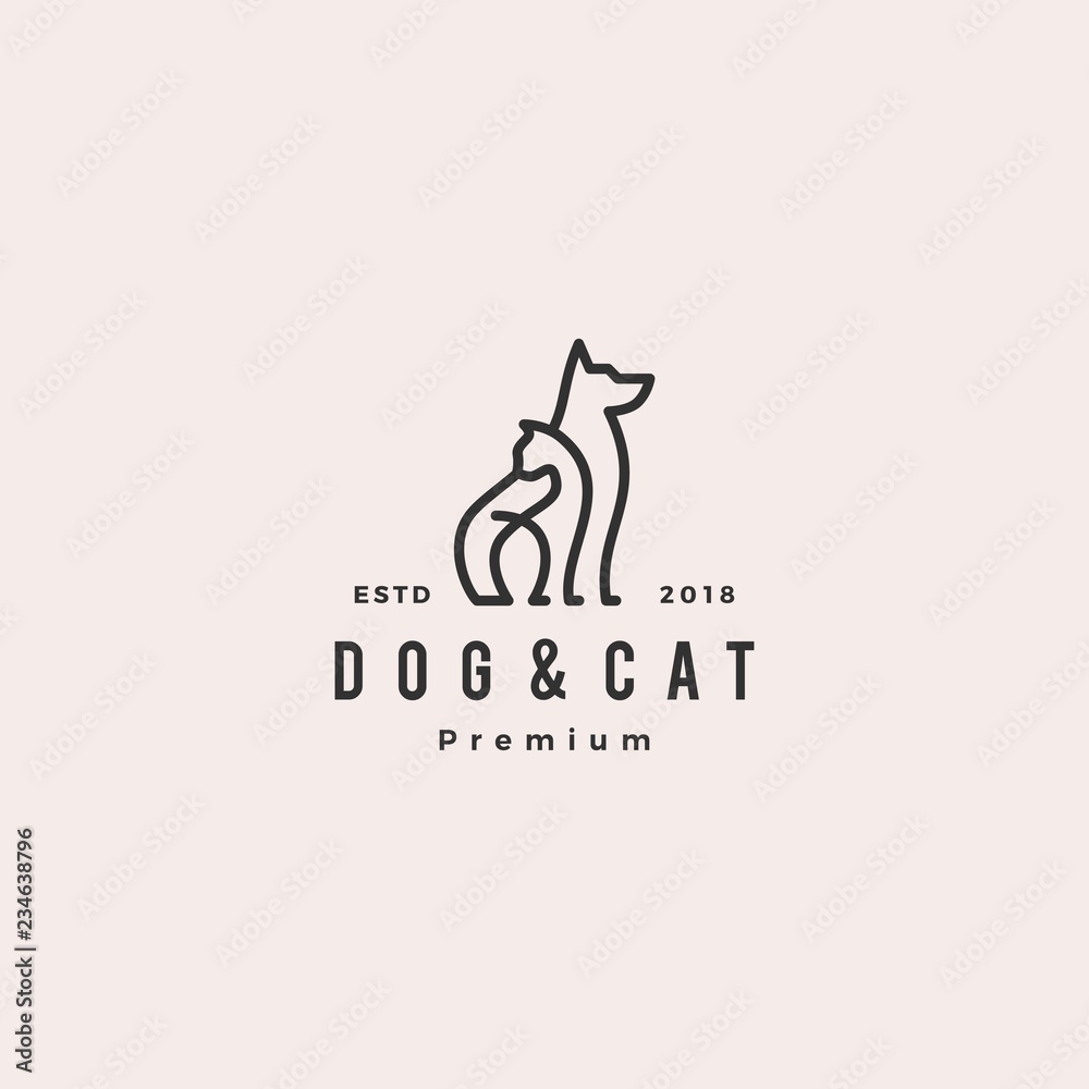 dog cat line outline monoline logo hipster retro vintage label vector ...