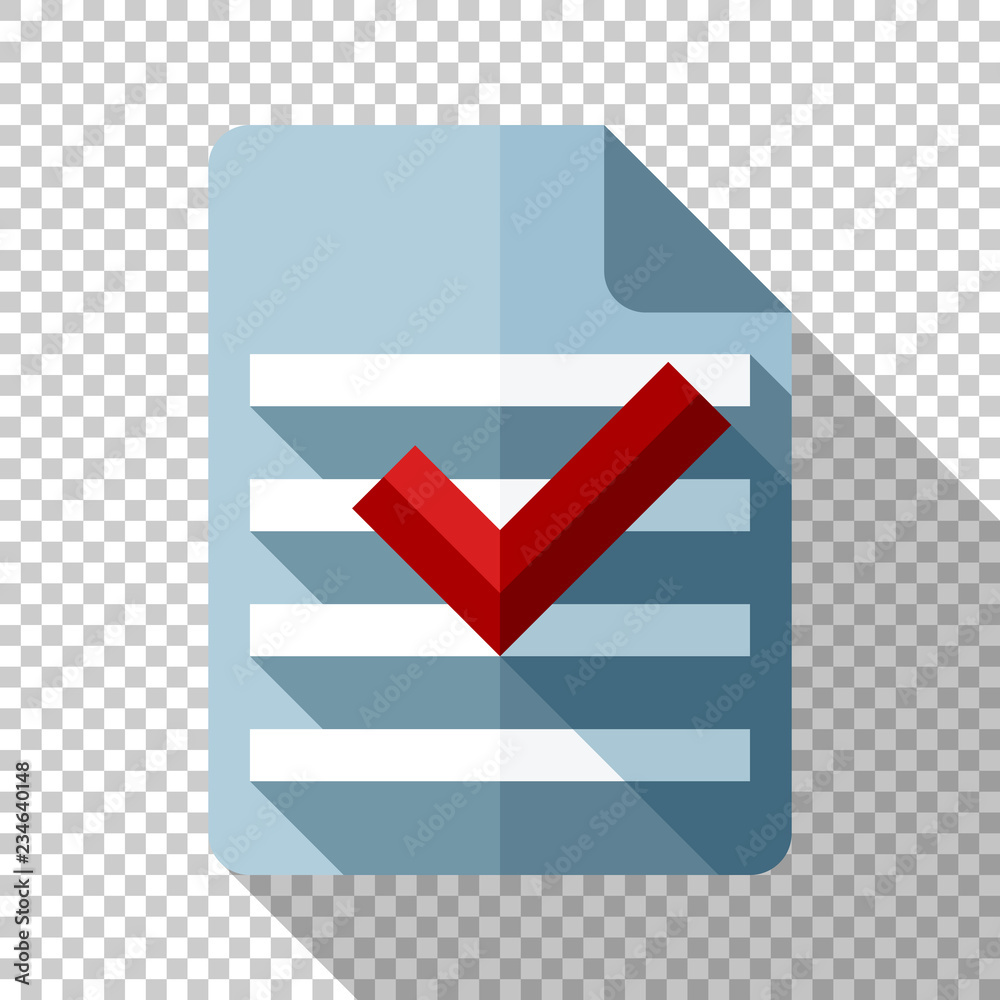 Document and check mark icon in flat style with long shadow on ...