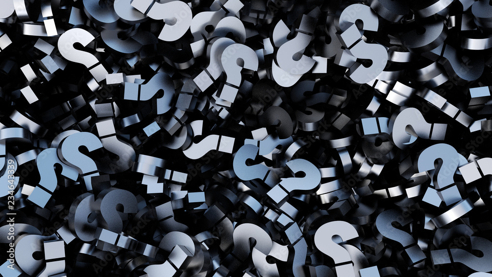 Metal question marks background. High resolution 3d render dark brushed ...