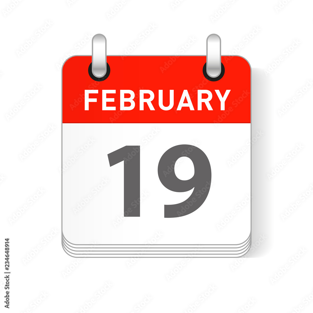 February 19 Calendar Date Design Stock Vector | Adobe Stock