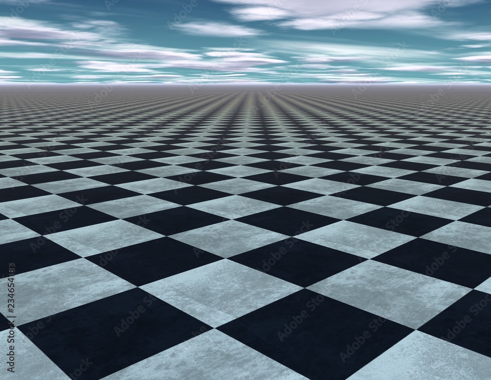 Abstracr tiled floor with cloudy sky above, 3d texture background ...