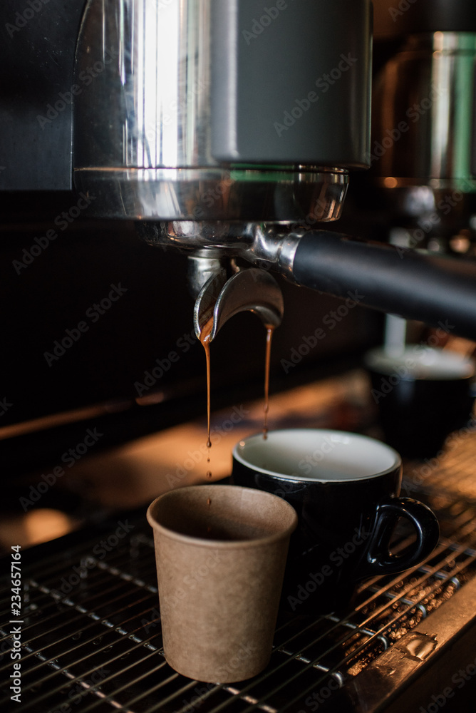 Espresso Coffee running into 2 cups of Flat White or Cappuccino Coffee ...