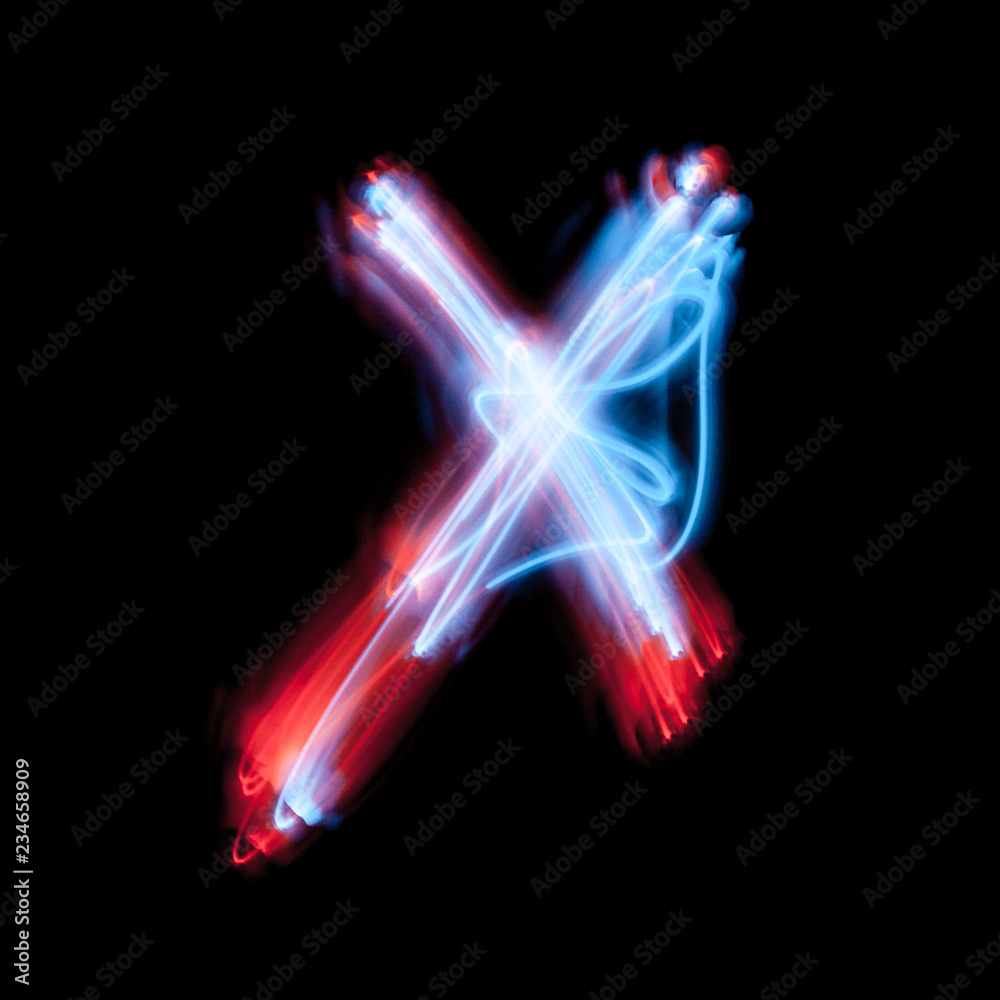 Letter X of the alphabet made from neon sign. The blue light image ...