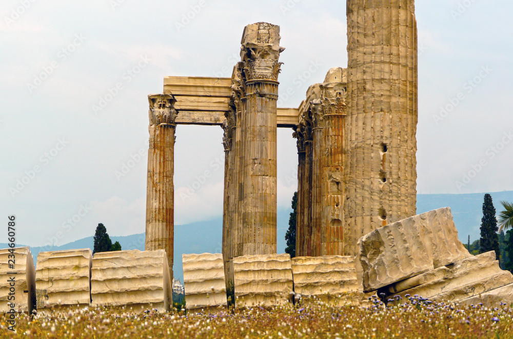 Athens /Greece - June 2010: Temple of Olympian Zeus with the collapsed ...