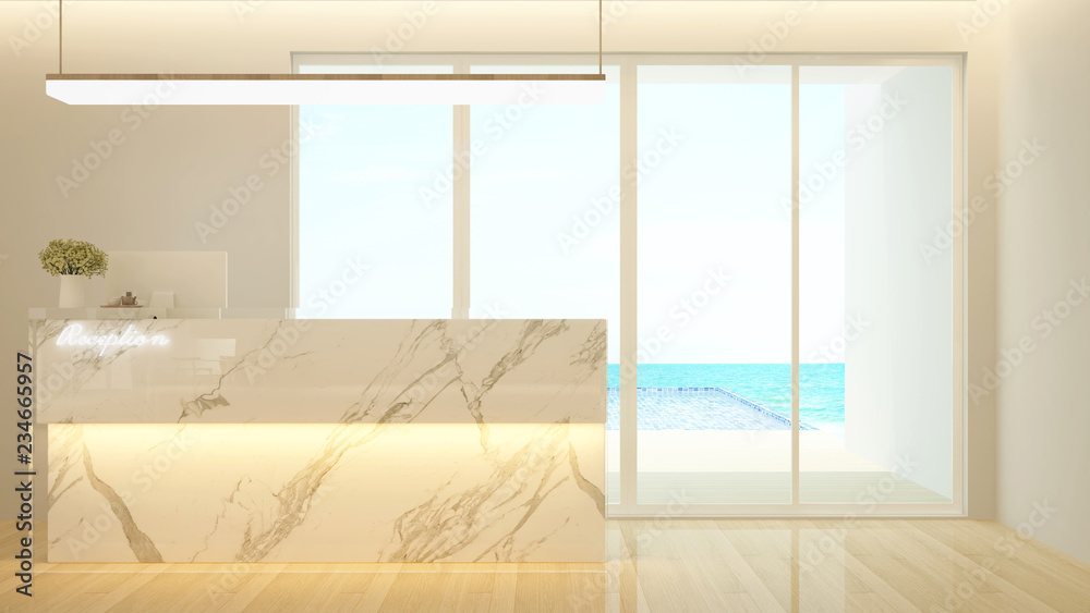 Counter Reception design and swimming pool sea view for hotel or office ...