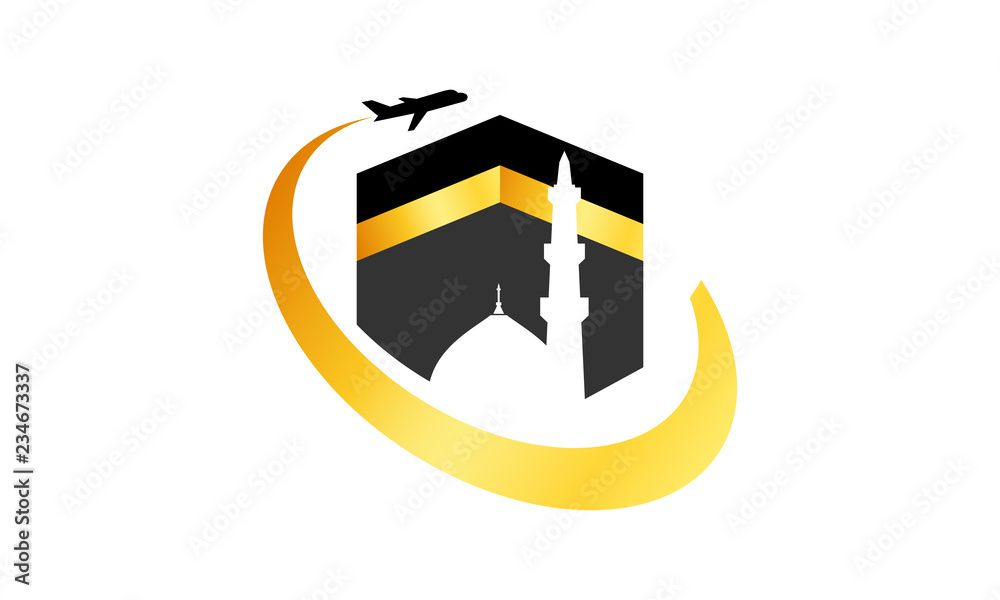hajj travel logo Saudi Arabia Kaaba Vector vector de Stock | Adobe Stock