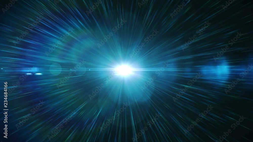 Blue lens flares light on dark black background. 4K animation. Stock ...
