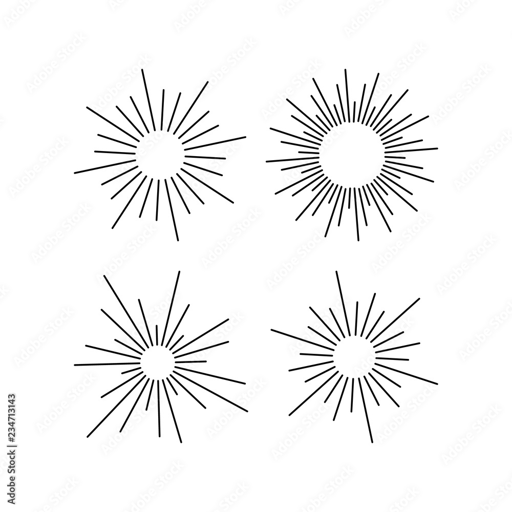 Set of light rays, sunburst and rays of sun. Design elements, linear ...